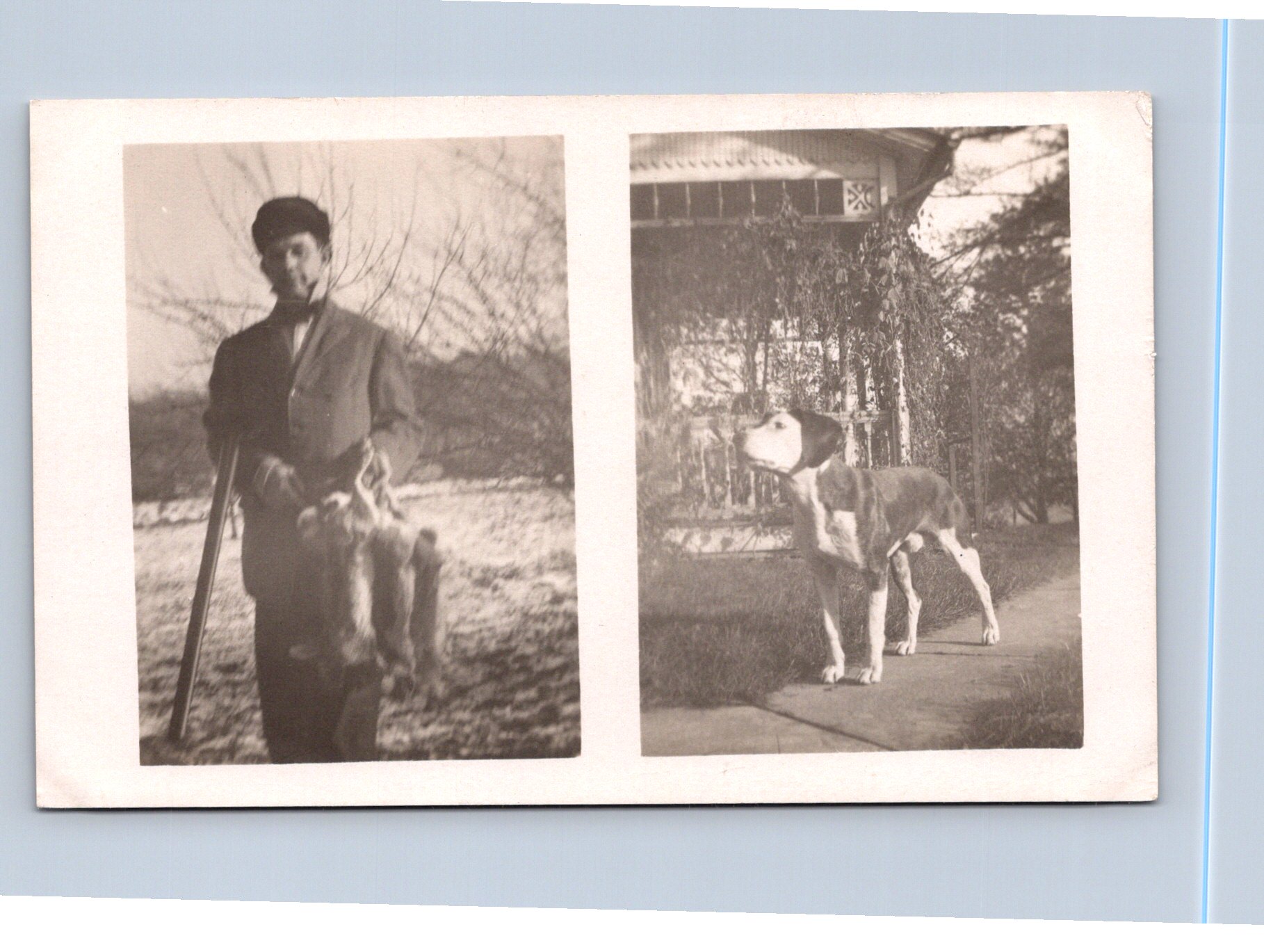 J94/ Interesting RPPC Postcard c1910 Rabbit Hunter Dog Shotgun 2View ...